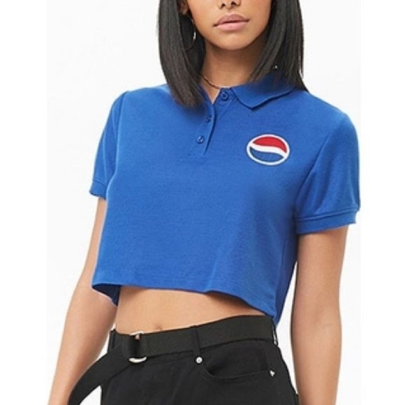 Pepsi | Tops | New Pepsi Logo Patch Cropped Knit Polo Top Blue | Poshmark